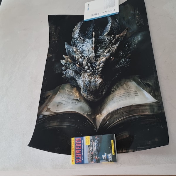 Large Book Dragon Painting, Art Print Poster, Gothic, Fantasy Wall ...
