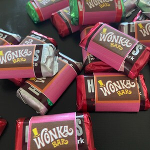Wonka Bar Labels Mini & Snack Size Wrappers Wonka Bar Candy Bar Label ...