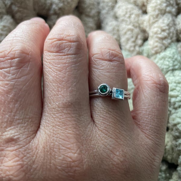 Stackable Gold Rings • Gold Stack Ring Set • 2 Birthstone Rings & 2 ...