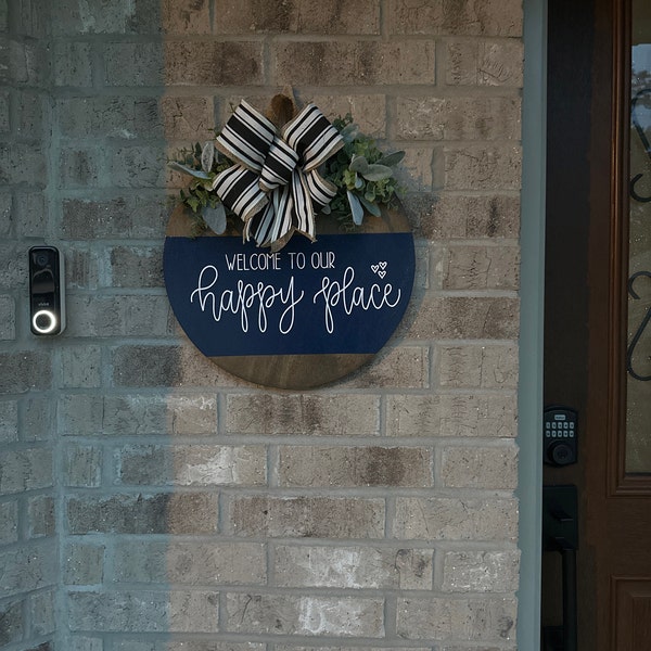 Front Door Decor | Welcome to Our Happy Place | Year Round Wreath ...