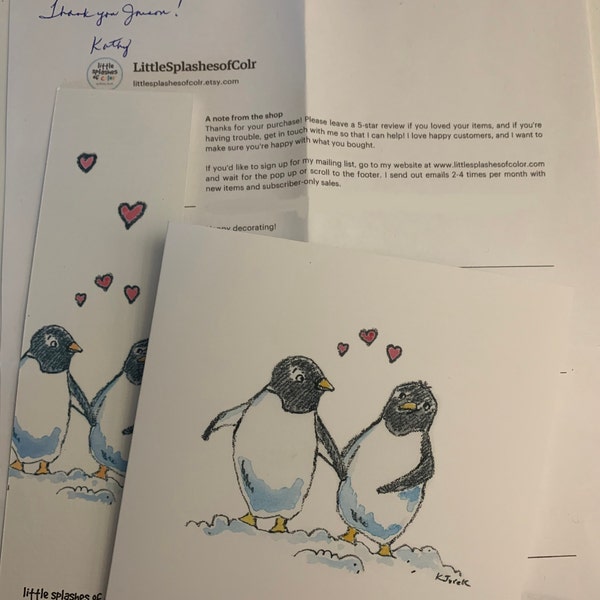 Cute Penguins Love Card for Birthday, Anniversary Card, Valentine's Day ...
