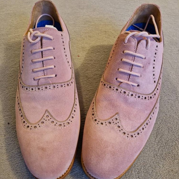 Handmade Pink Suede Wingtip Brogue Shoes: Custom Men's Leather Oxfords ...