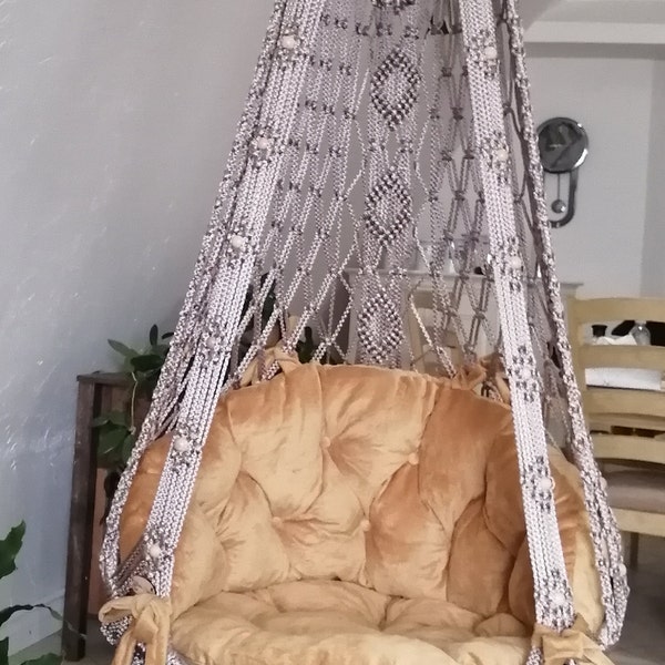 Macrame Brown Garden Swing,macrame Double Swing,hanging Swing,balcony ...