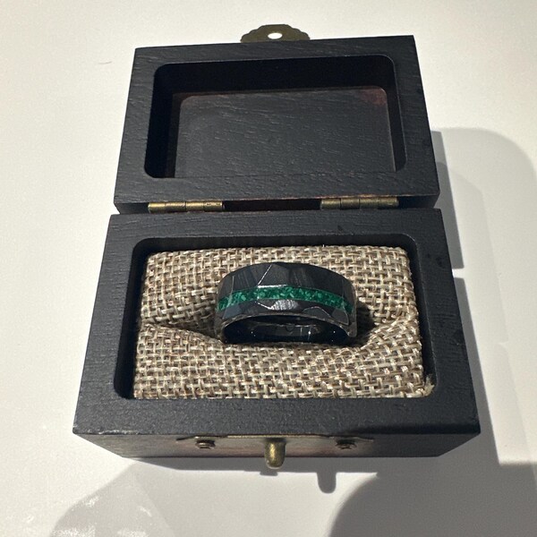Meteorite Hammered Black Ceramic Ring | Faceted | Mens Engagement Ring ...
