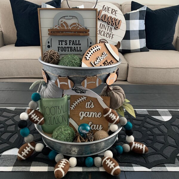 Football Tiered Tray Set,fall Football Tray Set,fall Signs,ballgame ...