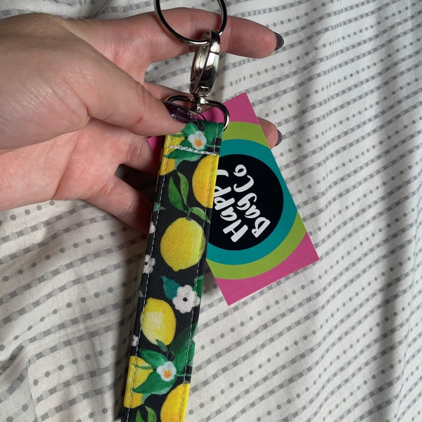 Lemon Keychain Wristlet | Lemon Floral Key Fob | Lemon Floral Lanyard ...