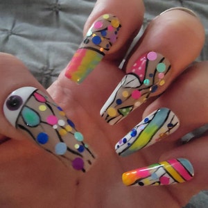 Tripping Illusion Press on Nails Handpainted Abstract Nail Art Glue on ...