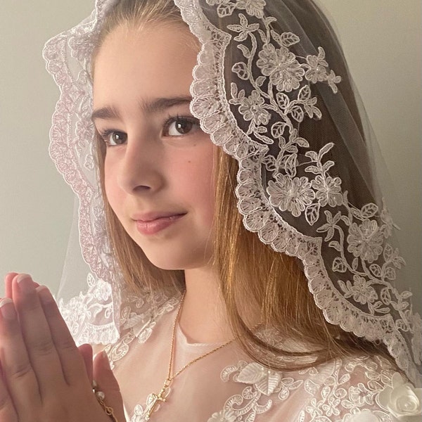 First Holy Communion Veil, Baptism Veil, Lace Veil for Church, Flower ...