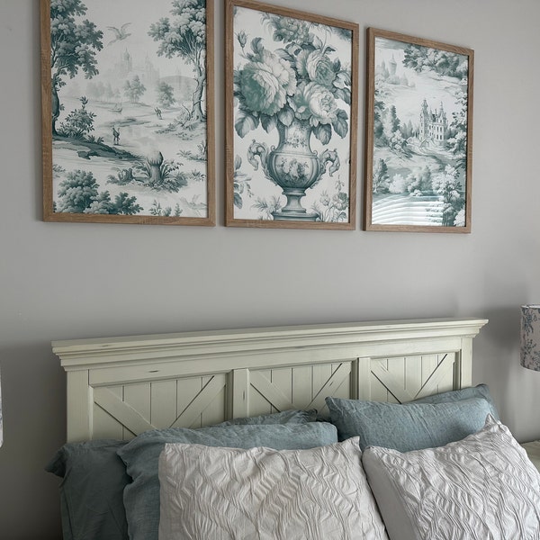 French Toile Blue Wall Art Botanical Vintage Blue Willow Wall Art ...