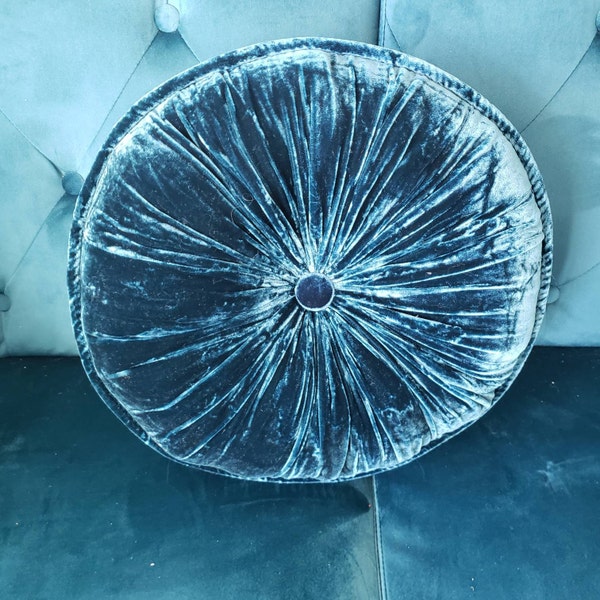 Petrol Blue Luxury Velvet Round Pillow, Silk Velvet Round Pillow ...