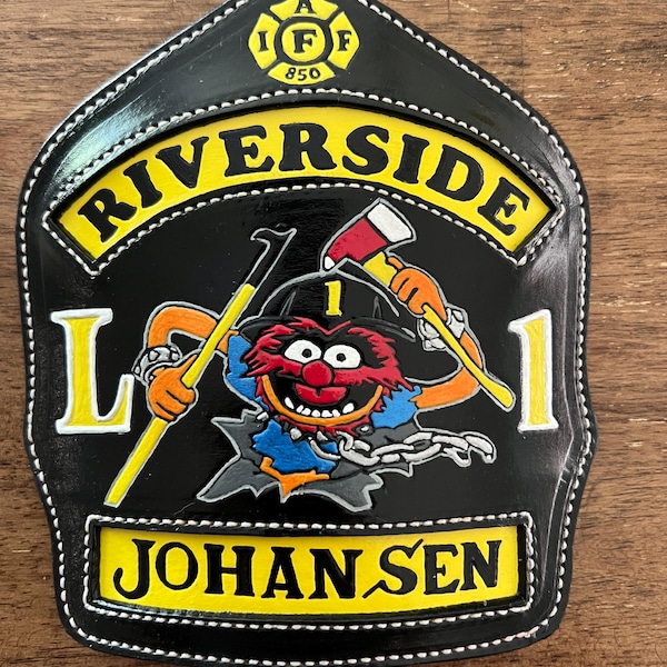 CUSTOM LEATHER Shield Front Patch Plaque Custom Made Leather Fireman ...