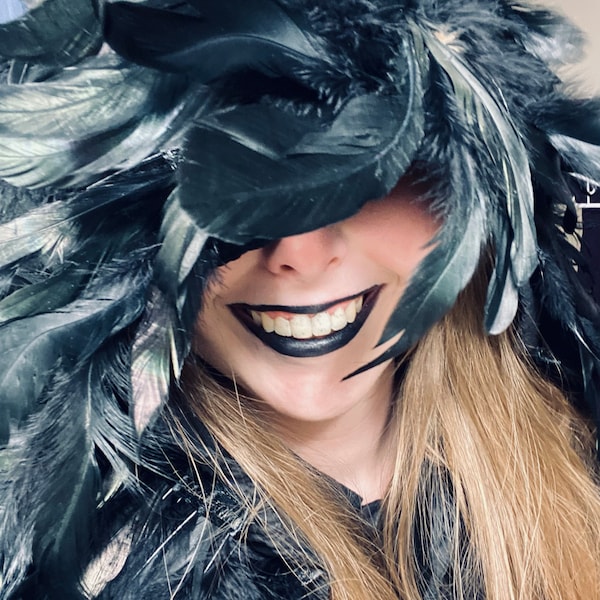 Black Hooded Feather Cape: Gothic Raven Crow - Halloween Dnd Cosplay ...
