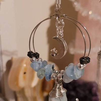 Moon and Star Keyring, Opalite Lunar Bag Charm, Opalite Keyring - Etsy