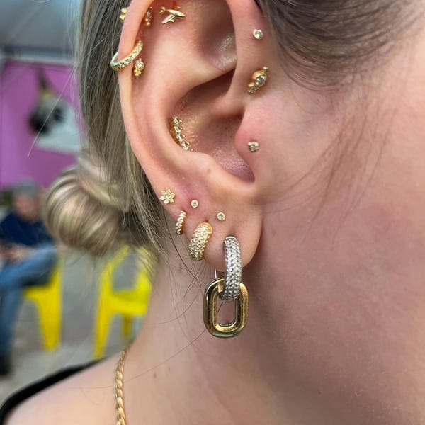 Dainty 14k Solid Gold CZ Cross Piercing, Minimalist Cross Helix, Tiny ...