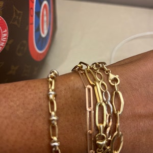 14K Gold Two Tone Chain Bracelet Oval Chain Bracelet - Etsy