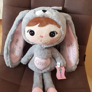 Personalized Metoo Grey/pink Bunny Doll 48cm With Name - Etsy