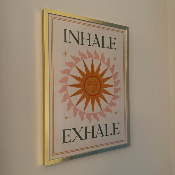 Inhale Exhale Typographic Print, Boho Sun Wall Art, Yoga Meditation ...