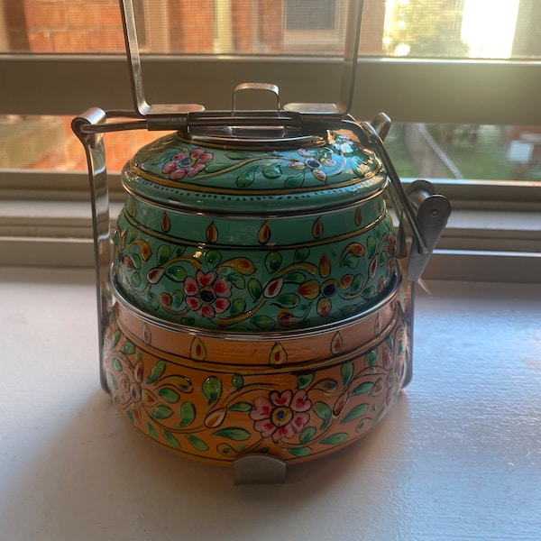 Two Tier Tiffin Box / Hand Painted Indian Style Tiffins/ Decorative ...