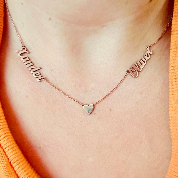 Two Name Necklace With Heart, Multiple Name Necklace, 2 Names Necklace ...