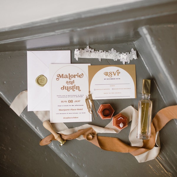 Retro Wedding Invitation Template Set, Groovy Wedding Invitation, Boho ...