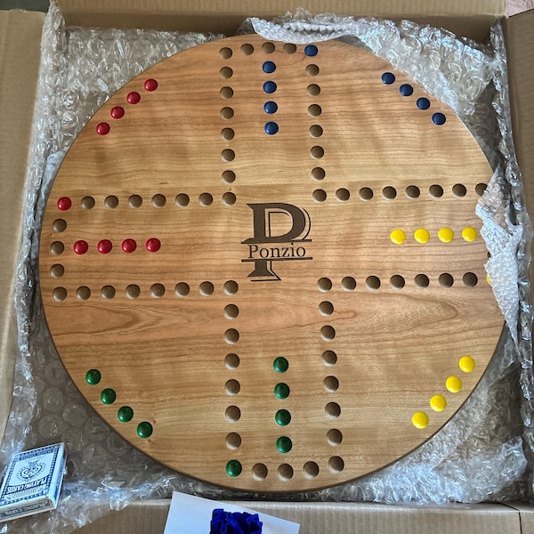 Beautiful Wahoo Board Game With Dice and Marbles Cherry Veneer 4&6 ...