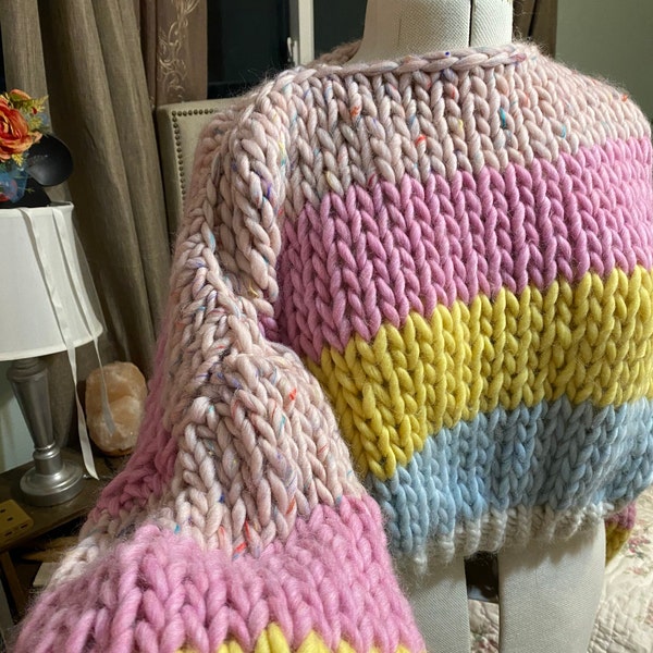 Cropped Striped Winter Sweater Knitting Pattern - Etsy