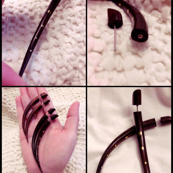 Tribal Fake Gauge Earrings Large Talons With Golden Brass Inlay ...