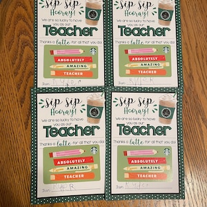 Teacher STARBUCKS Gift Card Holder. 5x7 DIGITAL FILE. Thank You Teacher ...