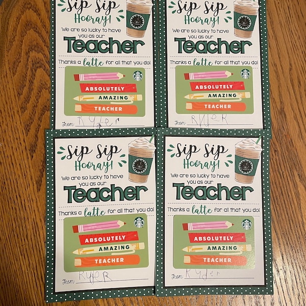 Teacher STARBUCKS Gift Card Holder. 5x7" DIGITAL FILE. Thank You ...