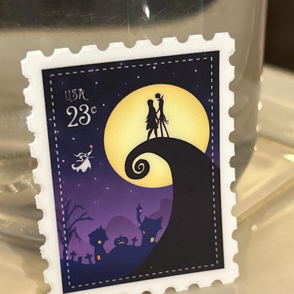 Jack & Sally Postage Stamp Sticker/ Nightmare Before Christmas Zero ...