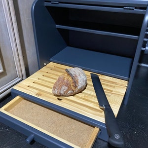 Ash Bread Box With a Cutting Board and Knife Holder, Crumbs Tray ...