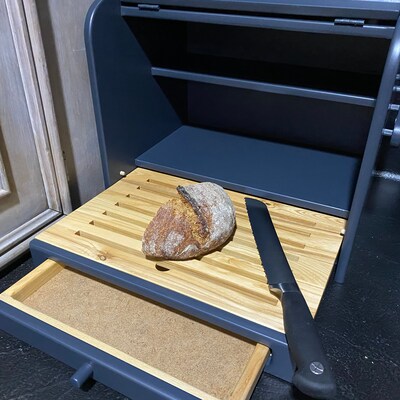 Ash Bread Box With a Cutting Board and Knife Holder, Crumbs Tray ...