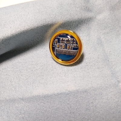 Round Circuit Board Pin, Golden Pin, Unique, Techie Inspired, Geek ...