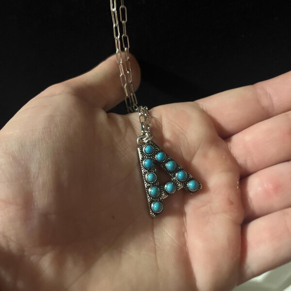 INITIAL NECKLACE | Turquoise Stone Initial Necklace | Stone Pendant ...