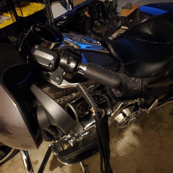 Black Heavy Duty Leather Motorcycle Hand Grip Throttle Covers Wraps W ...