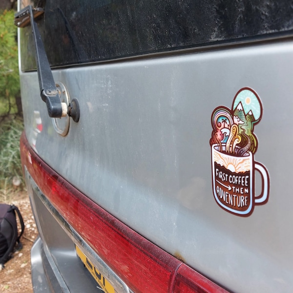 FIRST COFFEE → Then ADVENTURE// Weatherproof Outdoor Sticker // Vinyl 4 ...