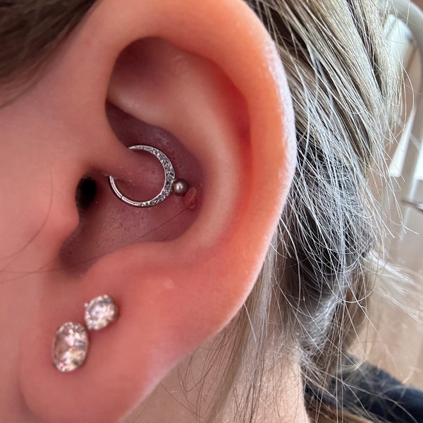 Sandblast & Slightly Front Drop Effect Hinged Septum Clicker Daith Rook ...