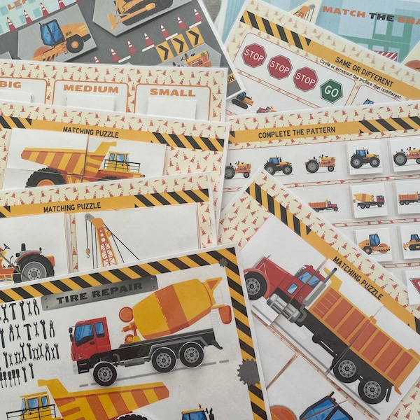 Construction Vehicles Sorting & Matching Printable Busy Book. Truck ...