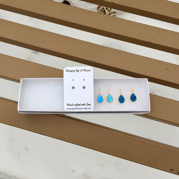 RARE Sky Blue Lab Opal Drop Earrings,pastel Blue Australian Opal Pear Teardrop,choose Finish ...