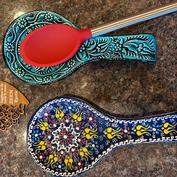 14 Color Ceramic Spoon Rest, Handmade Pottery, Spoon Rest, Kitchen ...