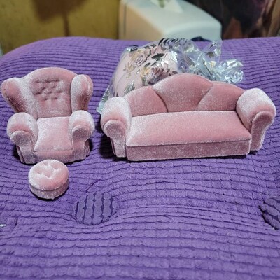 Miniature Sofa and Armchair 1:48, Doll Sofa and Armchair, Pink ...