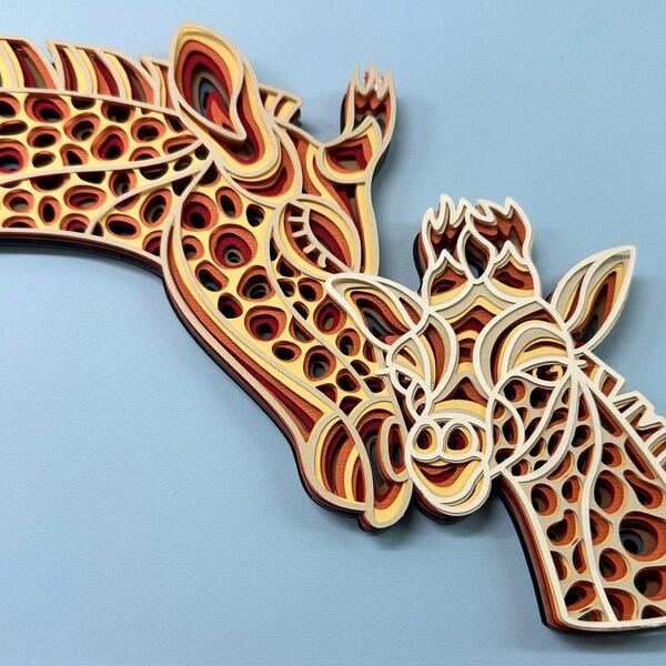 Giraffe Mom and Baby Mandala Svg, Multilayer Panel for Laser Cutting ...