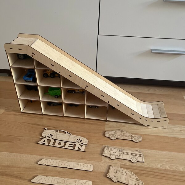 Wooden Car Racetrack Ramp JUMP | Trampoline and Auto Garage ...