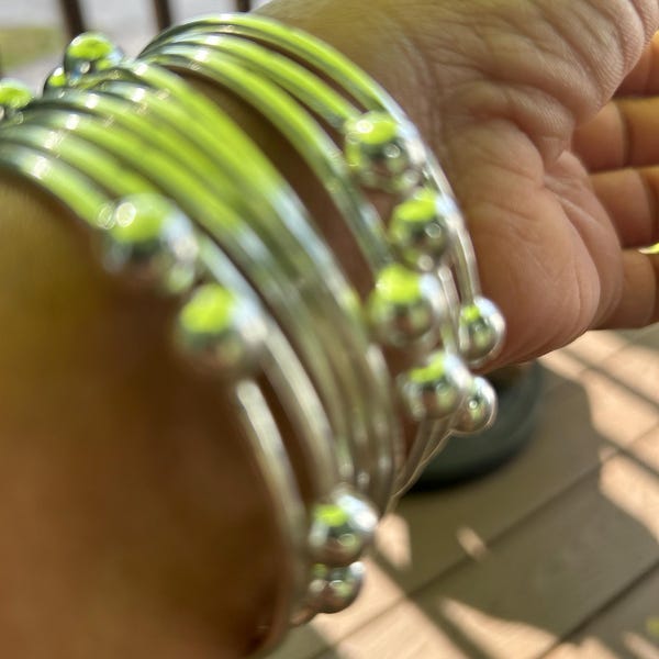 Thick West Indian Bangles, Set of 9 Bangles, 10mm Ball Silver Bangles, Boho Stacking Bangles ...