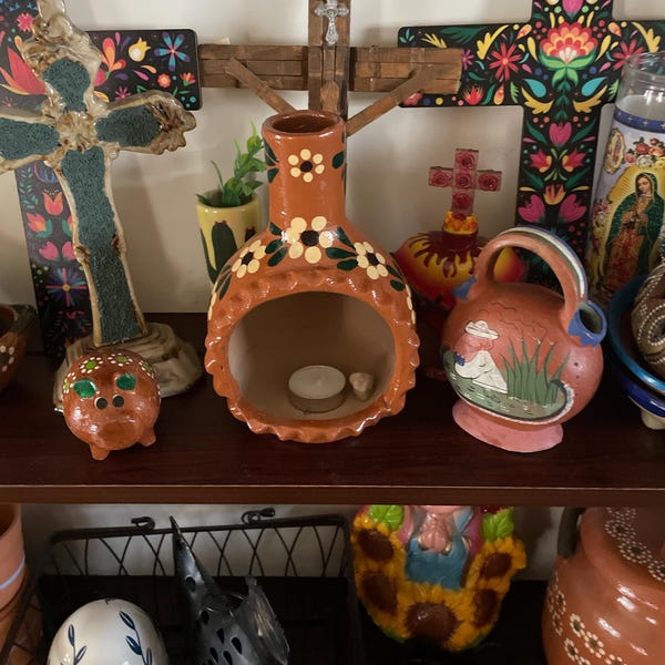 Mini Hand Painted Clay Chiminea, Daisy Mini Chimenea, Insense Burner ...