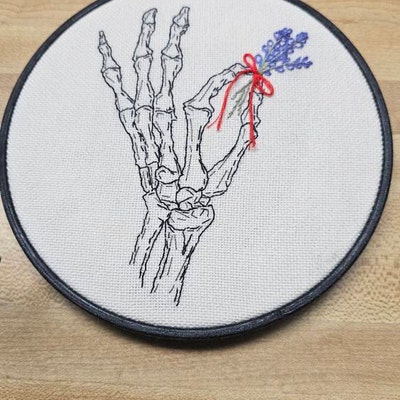 Skeleton Hand Embroidery Pattern Lavender Anatomical Skeletal Gothic ...