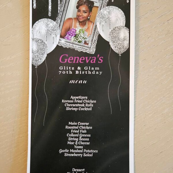 Black and Silver Menu Card With Photo, Glitter Drip Menu, Silver ...