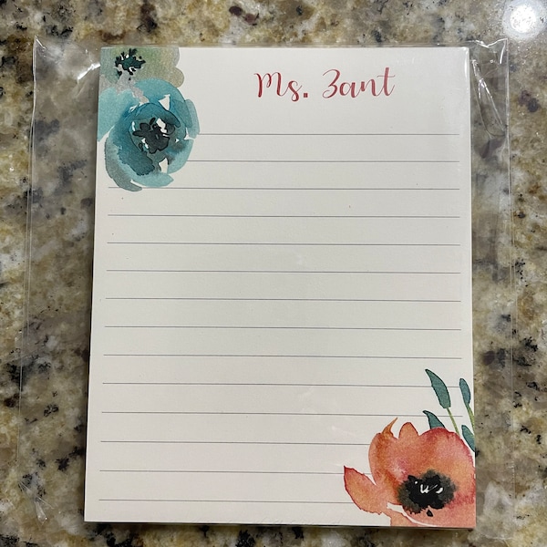 Personalized Floral Notepad With Custom Name | Pink and Blue Flower ...
