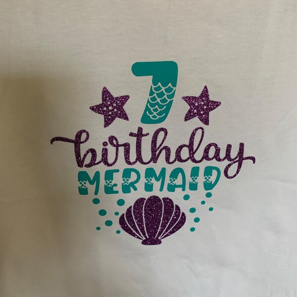 Mermaid Birthday SVG DXF PNG Age Girl Bday Shirt Tail, Seven 7 7th ...
