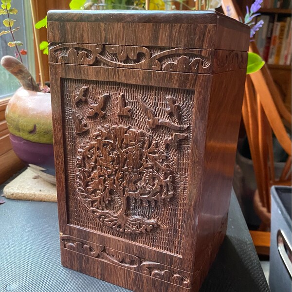 Wooden Cremation Urns for Human Ashes - Tree of Life Wooden Carved Box ...